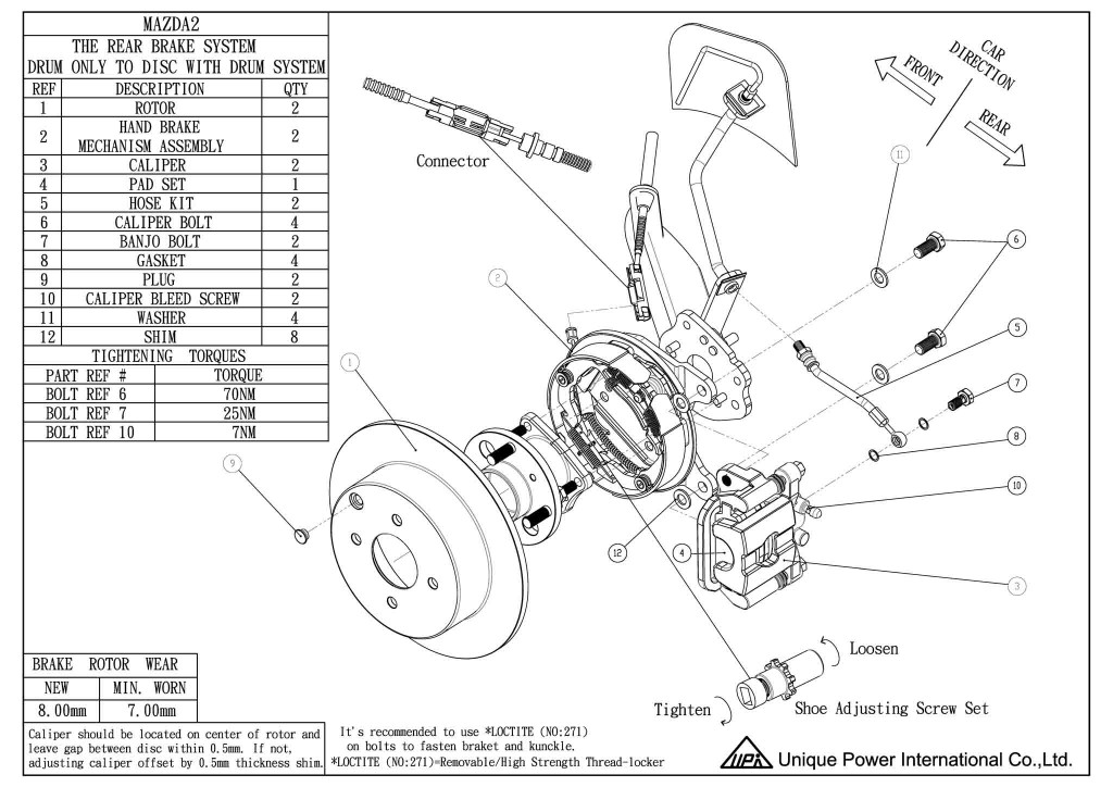MAZDA2-REAR DRUM TO DISC INSTALLATION - Unique-Power Int'l